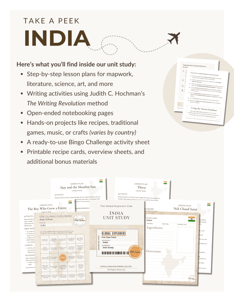 India Unit Study - The Global Explorers Club